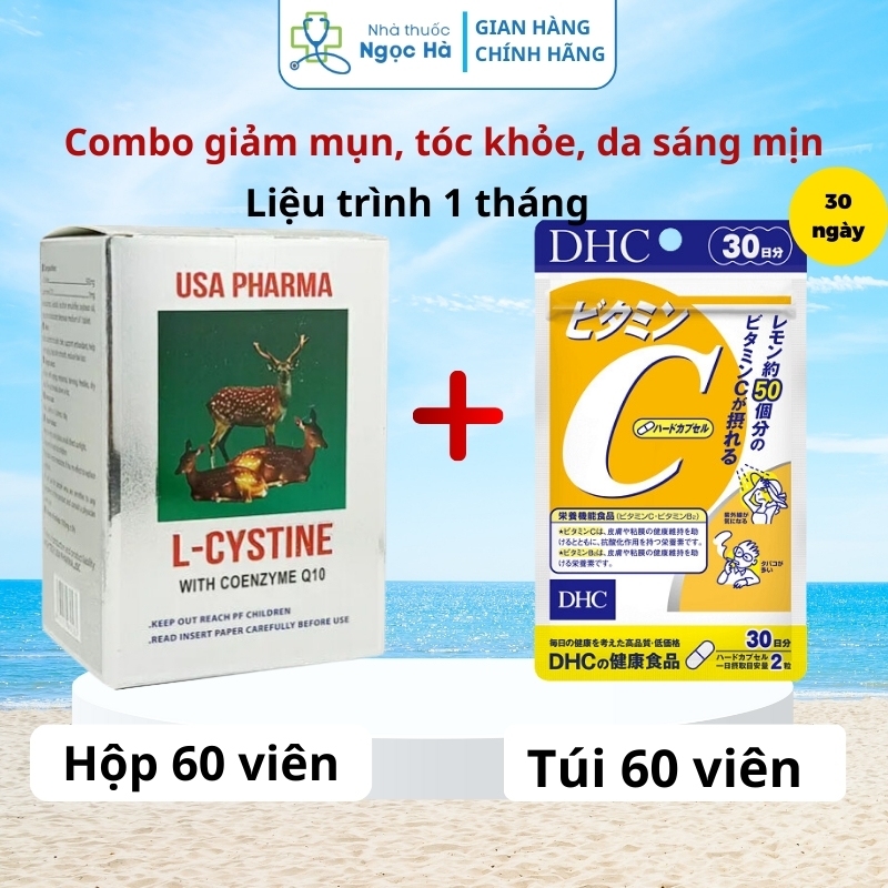 Combo Lcystine, DHC Vitamin C giúp đẹp da, giảm rụng tóc - Bổ sung ...