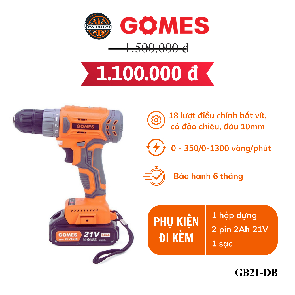 Máy khoan bắt vít dùng pin GOMES GB21-DB chính hãng, bền bỉ, nhỏ gọn ...