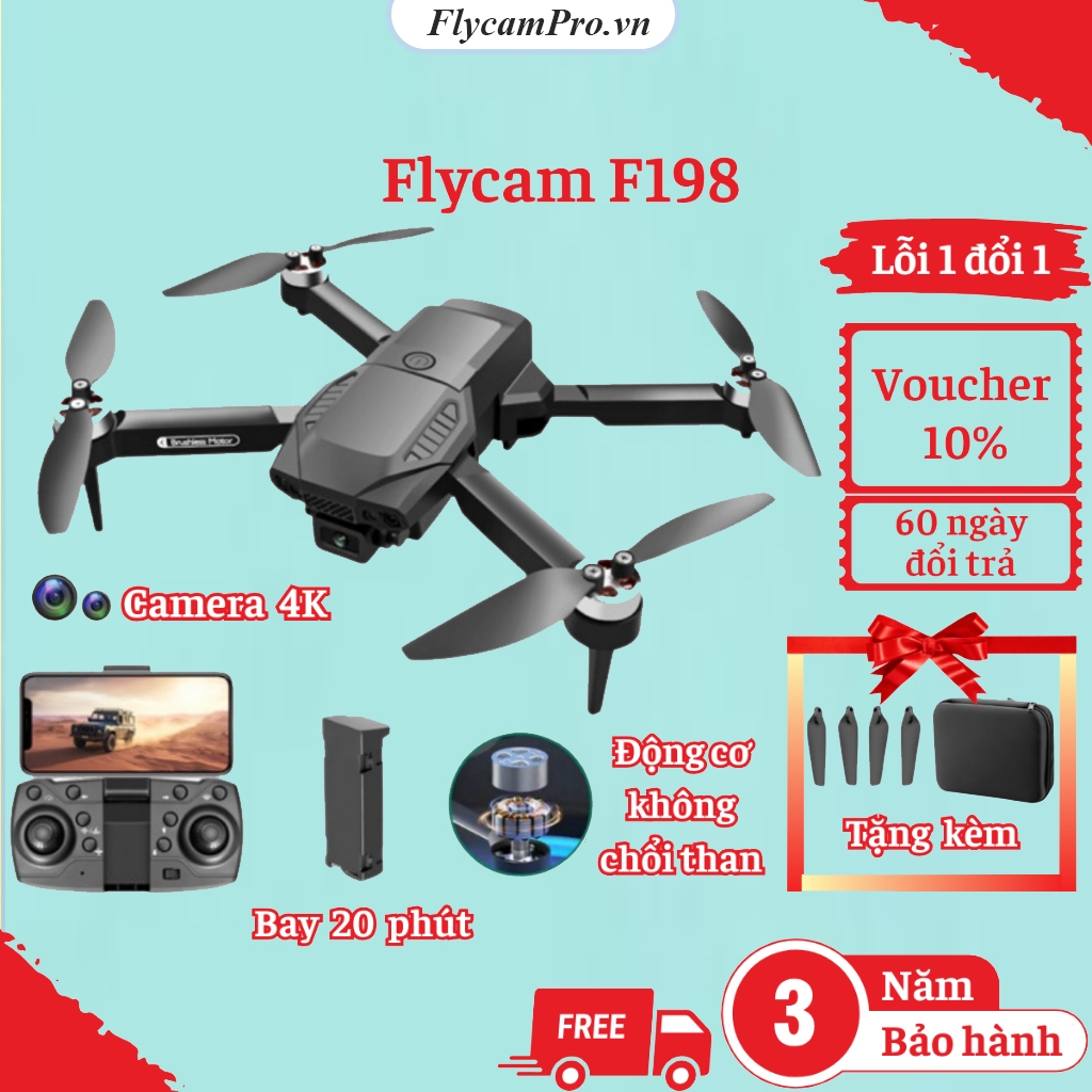 Flycam F198, Máy bay điều khiển từ xa camera kép 4k, Động cơ không chổi ...