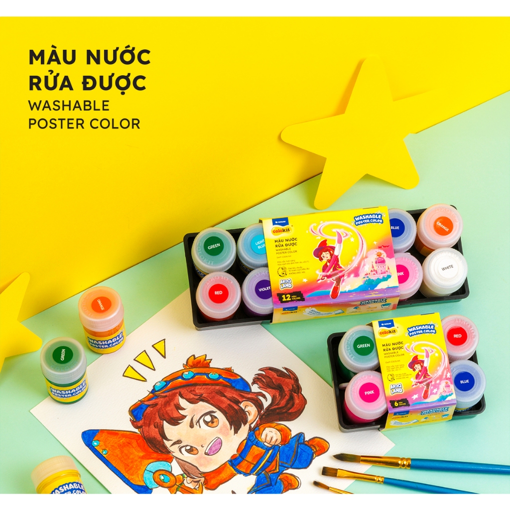 Hộp 6/12 màu nước rửa được - Washable Poster Color Thiên Long Colokit ...