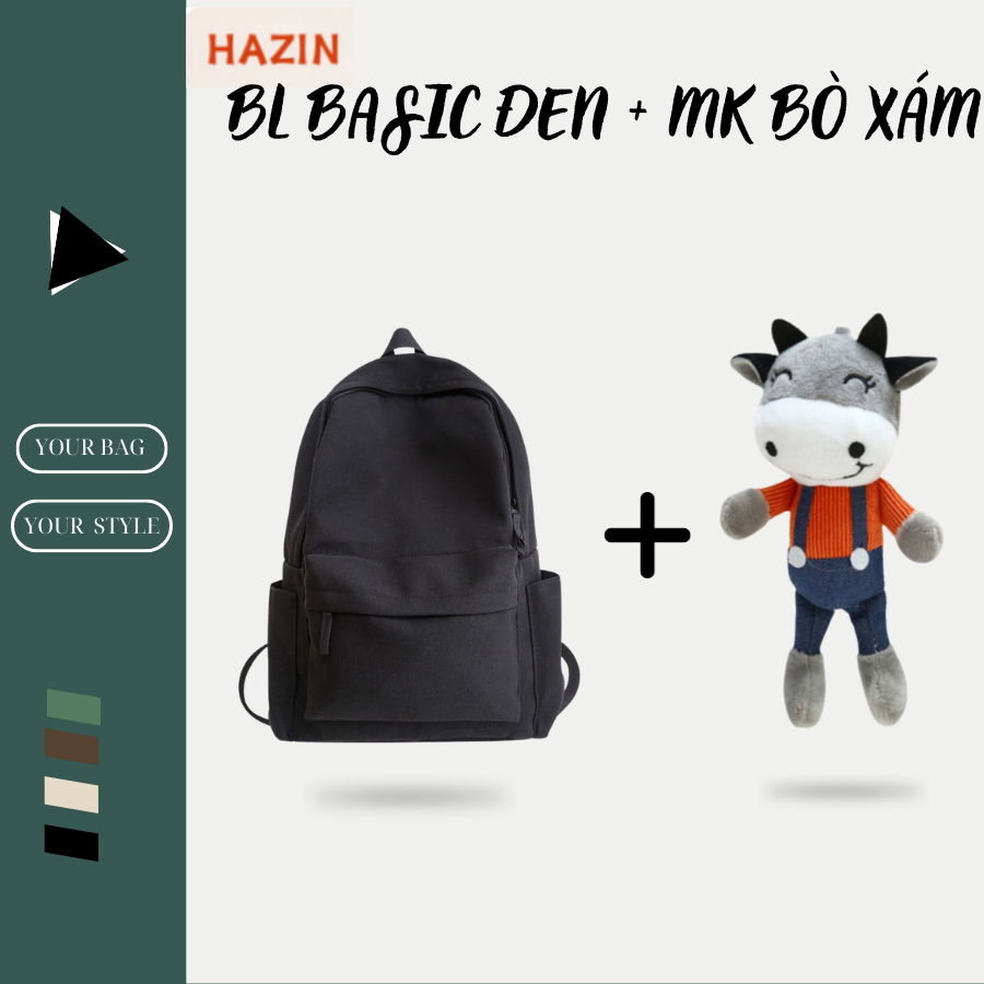 Balo trơn basic đi học HAZIN chống thấm nước đựng vừa laptop 16 inch ...