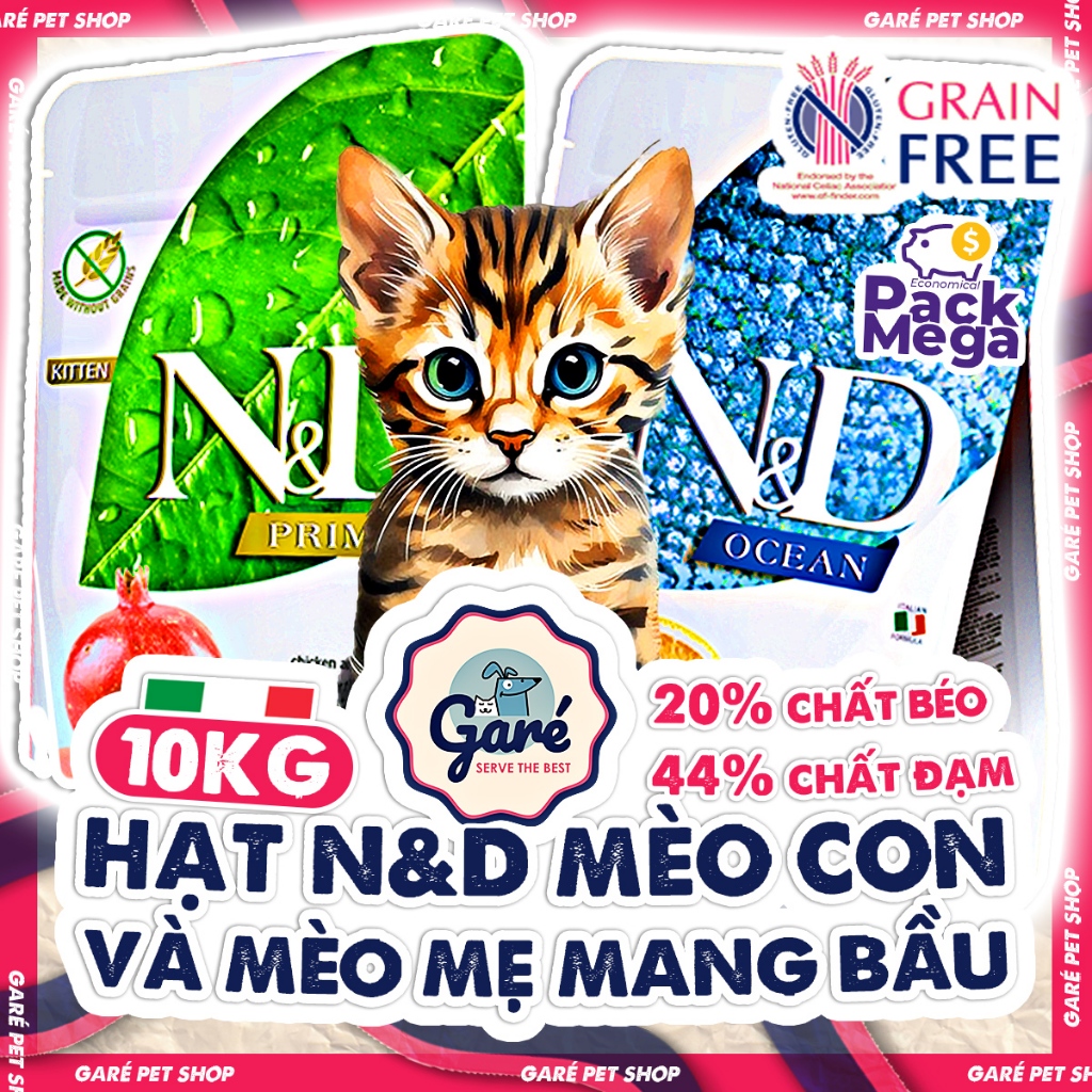 10kg Hạt Mèo con Mèo mẹ N&D Kitten Farmina vị Gà, Lựu, Cá dòng Prime ...