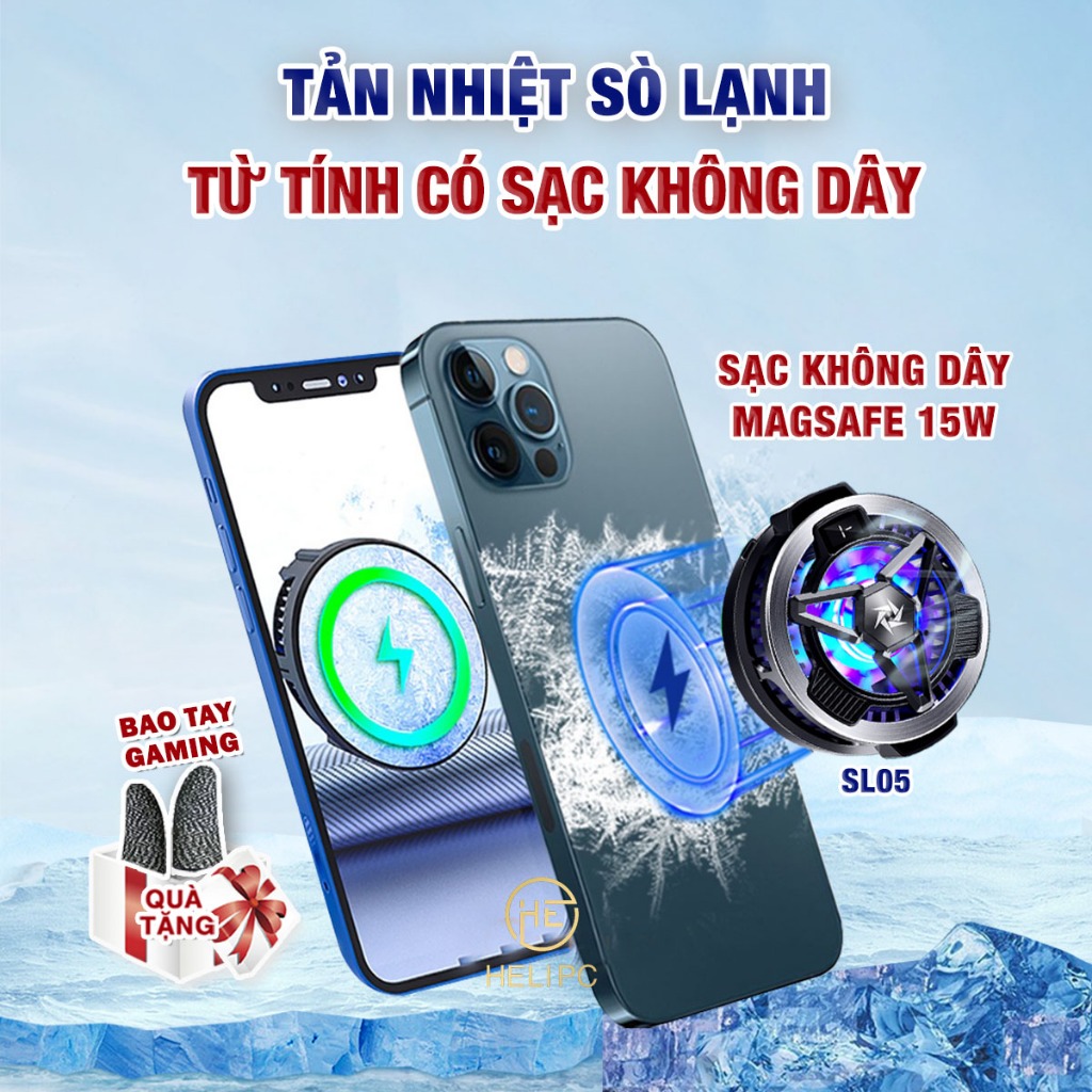 Quạt tản nhiệt điện thoại máy tính bảng sò lạnh từ tính SL05 có sạc không dây màn hình hiển thị ...