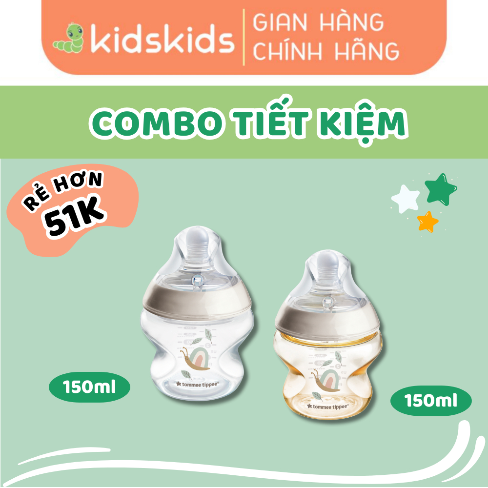 COMBO Bình sữa PP & PPSU Ty Siêu Mềm Tự Nhiên Tommee Tippee 150ml Hoạ Tiết, Núm Ty Của Bình 0-3 ...