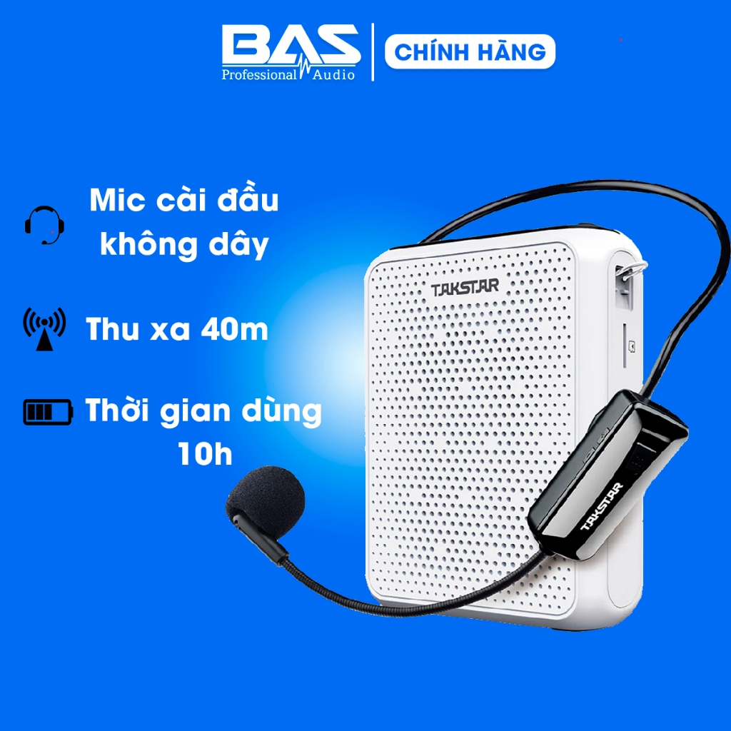 Loa trợ giảng không dây cài đầu Takstar E300W, có bluetooth, có chức năng thu âm, thời gian sử ...