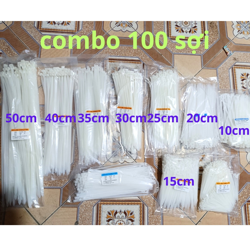 [combo 100 sợi] Dây rút nhựa, dây thít trắng dài 10cm 15cm 20cm 25cm 30cm | Shopee Việt Nam