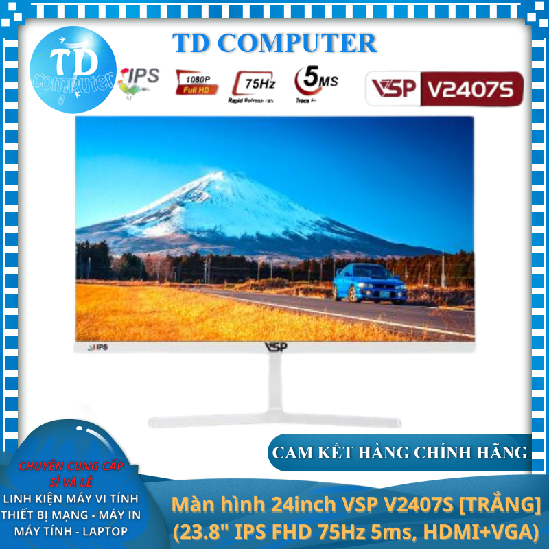 Màn hình máy tính 24inch VSP V2407S [TRẮNG] (23.8" IPS FHD 75Hz 5ms, HDMI+VGA) - Hàng chính hãng ...