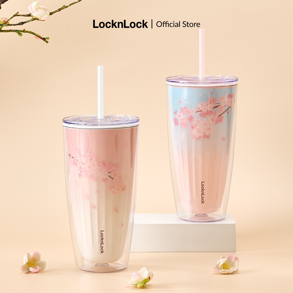 Ly nhựa 2 lớp Lock&Lock Cherry Blossom double wall cold cup 750ml kèm ống hút HAP522 | Shopee ...