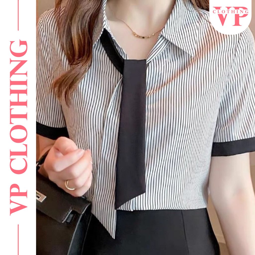 A52 Áo Sơ Mi Nữ Công Sở Tay Ngắn Cà Vạt VP Clothing - Lụa Mango, Không ...