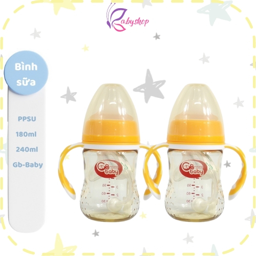 Bình sữa PPSU GB-Baby cổ rộng tay cầm dung tích 180ml 240ml (Tặng 1 núm ty và bộ quả lọc cho bé ...