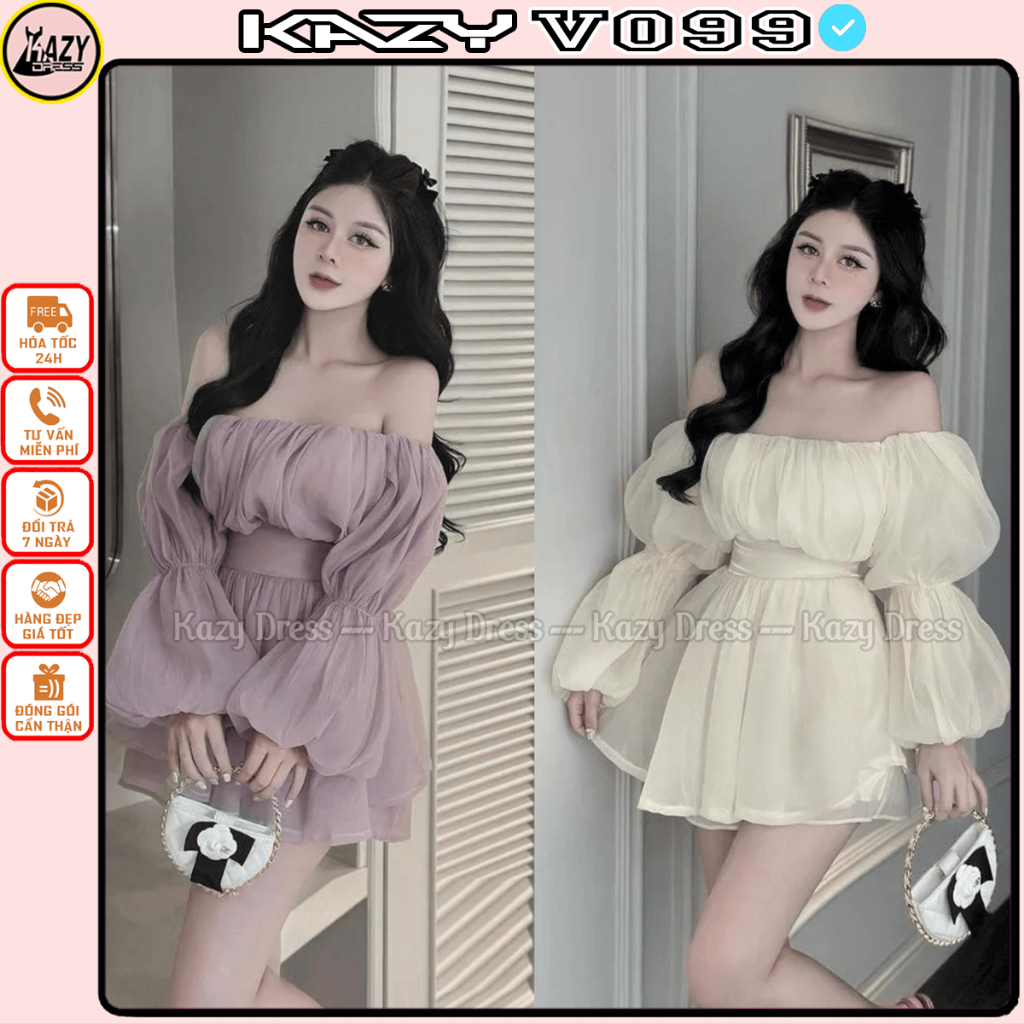 Jum tơ trễ vai nữ tay bồng chiết eo siêu xinh cho các nàng V099 KAZY ...