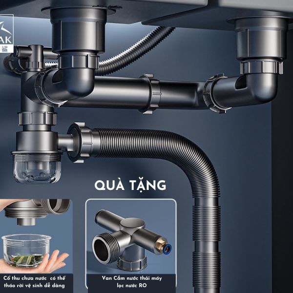 Bộ Xiphong Thoát Nước Chậu Rửa Chén Bát Inox 2 Ngăn, Thoát Nước Nhanh ...