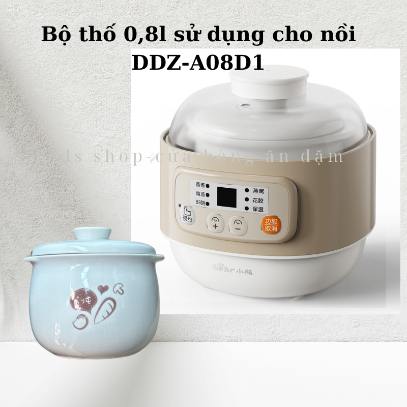 Phụ kiện nồi bear 0.8l_Thố sứ,nắp sứ nồi bear 0,8 DDZ-A08T1 ,NNC08 ...