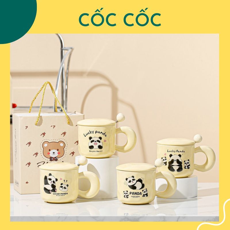 Set quà tặng Cốc ly sứ Gấu trúc Panda quai to Cute Cốc Cốc kèm thìa ...