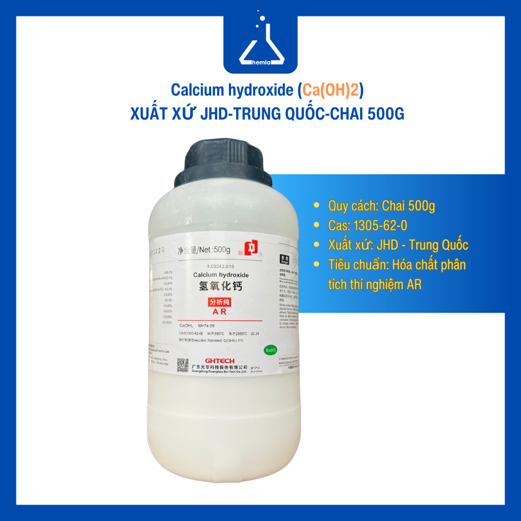 Calcium hydroxide Ca(OH)2-Xuất xứ JHD-Trung Quốc-Quy cách Chai 500g ...