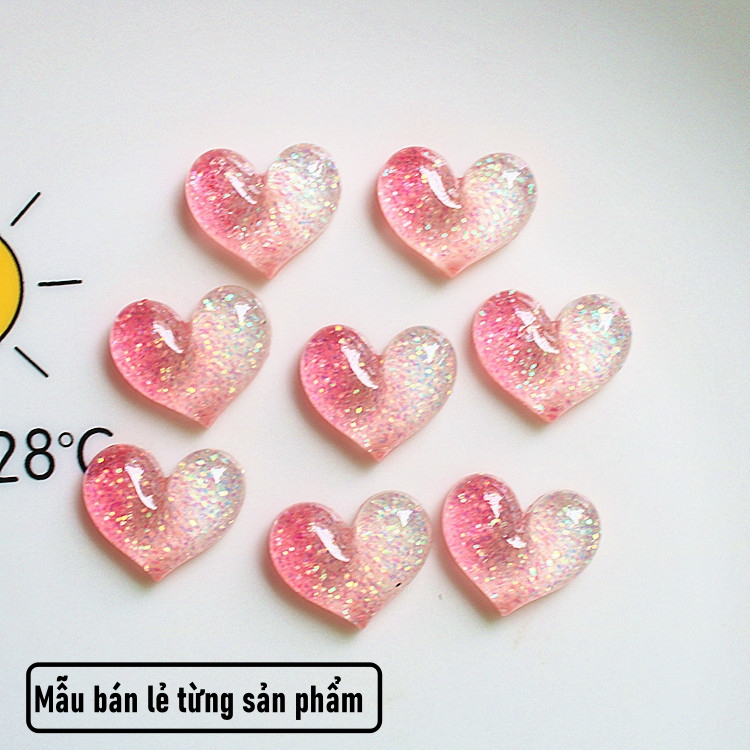 Sticker jibbitz trái tim nhũ trong suốt màu hồng anh đào gắn dép sục ...