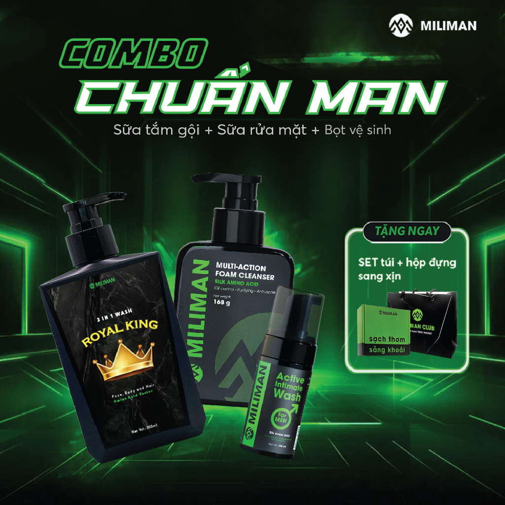 Bộ Quà Tặng Nam - Combo Chuẩn Man Từng Milimet gồm SRM + BVS + Sữa Tắm ...