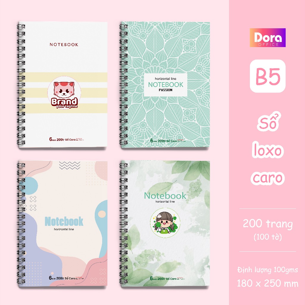 Sổ lò xo sổ tay B5 caro 200 trang Dora phong cách hàng quốc cute tập vở ghi chép dành cho học ...