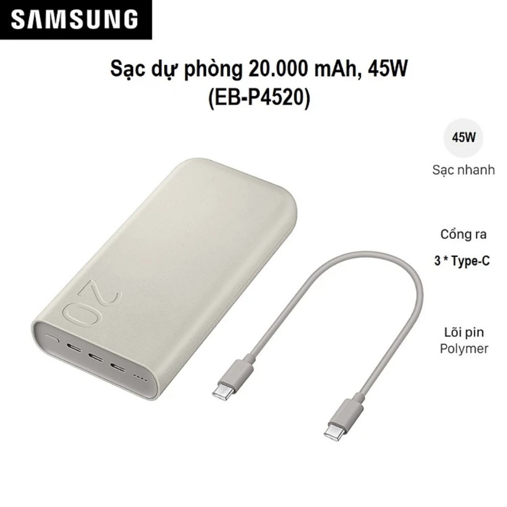 Pin sạc dự phòng Samsung EB-P4520X 20000 mAh max 45W-hàng chính hãng ...