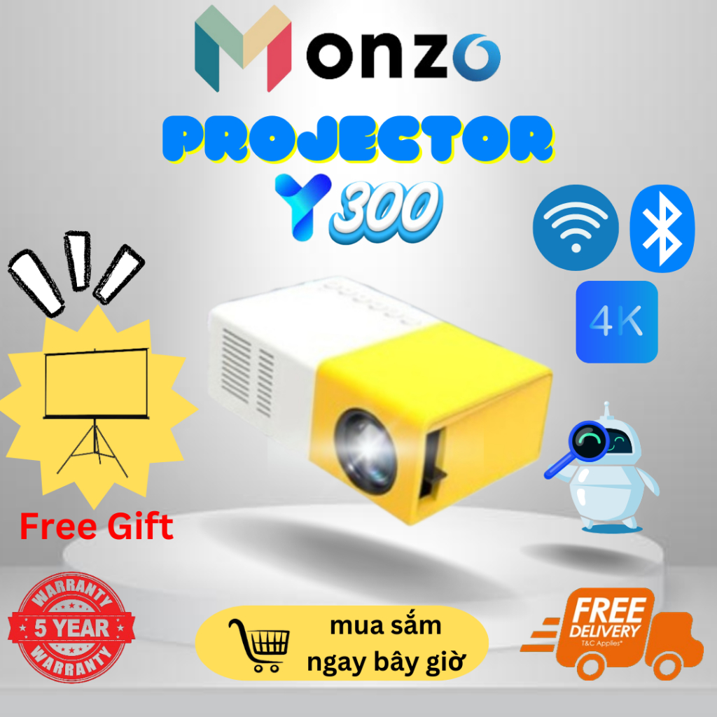 Máy chiếu Monoz Y300 Projector Máy chiếu mini cầm tay HD 1080P 4K LED ...