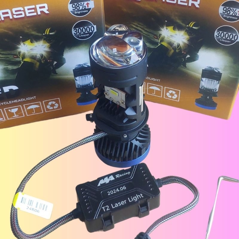 Đèn pha Bi cầu mini T2 Laser có trợ pha Laser tâm vàng, mẫu mới nhất MA ...
