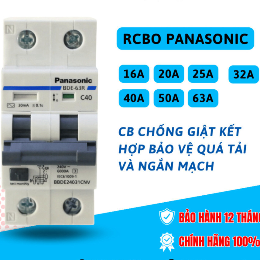 CB chống giật Panasonic RCBO 16A, 20A, 25A, 32A, 40A, 50A, 63A - Aptomat chống giật và bảo vệ ...