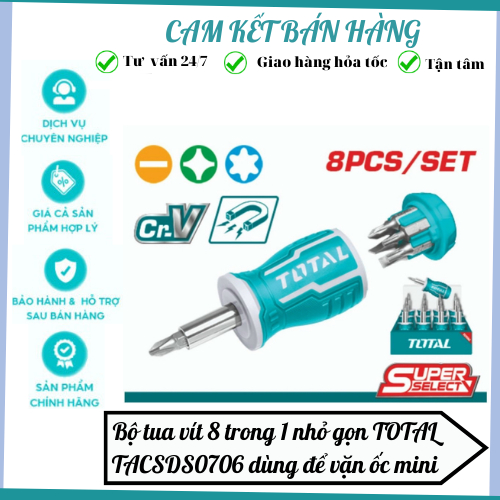 Bộ tua vít 8 trong 1 nhỏ gọn TOTAL TACSDS0706 dùng để vặn ốc tua mini ...
