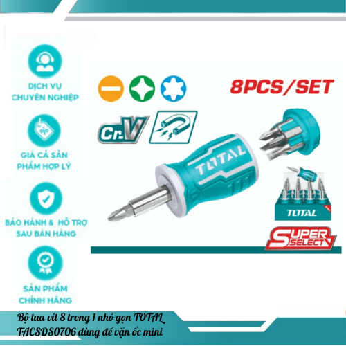 Bộ tua vít 8 trong 1 nhỏ gọn TOTAL TACSDS0706 dùng để vặn ốc tua mini ...