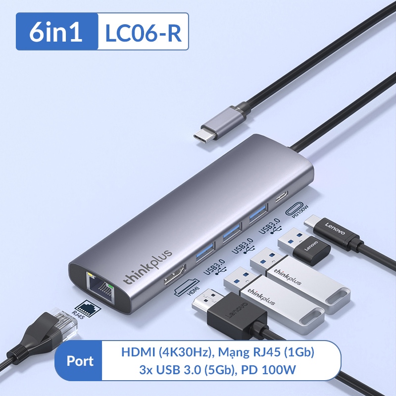 Hub Type C Lenovo Thinkplus | Chuyển USB-C to HDMI 4K PD 100W RJ45 SD ...