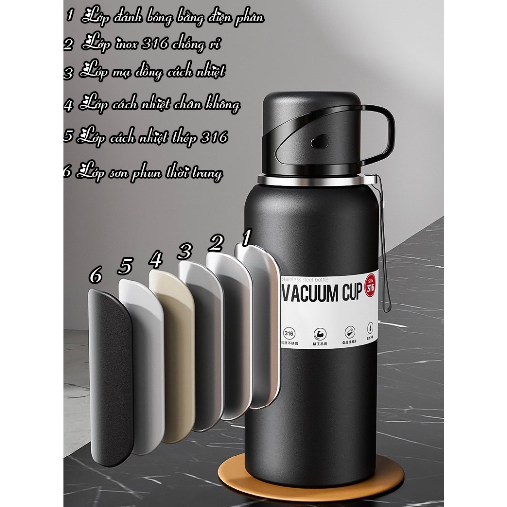 Bình giữ nhiệt inox 316 TAMIDI, bình giữ nhiệt 600ml-1500ml nắp làm cốc, tích hợp lưới lọc trà ...