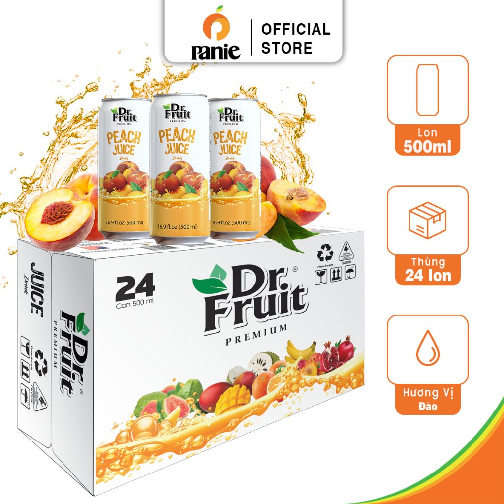 Nước ép trái cây Dr Fruit Premium vị Đào lon 500ml - Thùng 24 lon ...