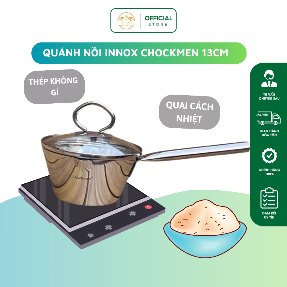 Quánh nồi inox chockmen có quai cầm cách nhiệt size 13cm, nồi nấu bột, cháo chất liệu thép cao ...