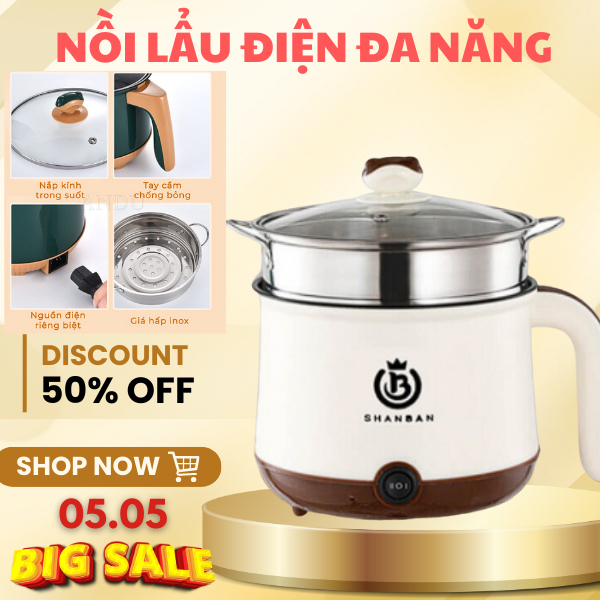 Nồi Lẩu Điện Mini 2 Tầng Shanban Tặng Kèm Giá Hấp Inox, Ca Nấu Mì 18cm ...