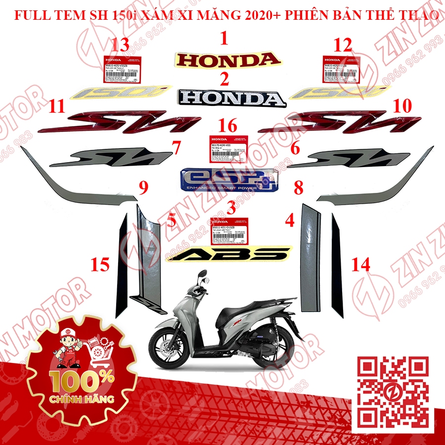 Tem Xe SH 150i Xám Xi Măng, Tem Rời SH 2021 2022 Phiên Bản Thể Thao ...