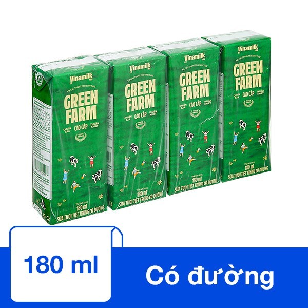 Lốc 4 hộp sữa tươi tiệt trùng có đường Vinamilk Green Farm 180ml | Shopee Việt Nam