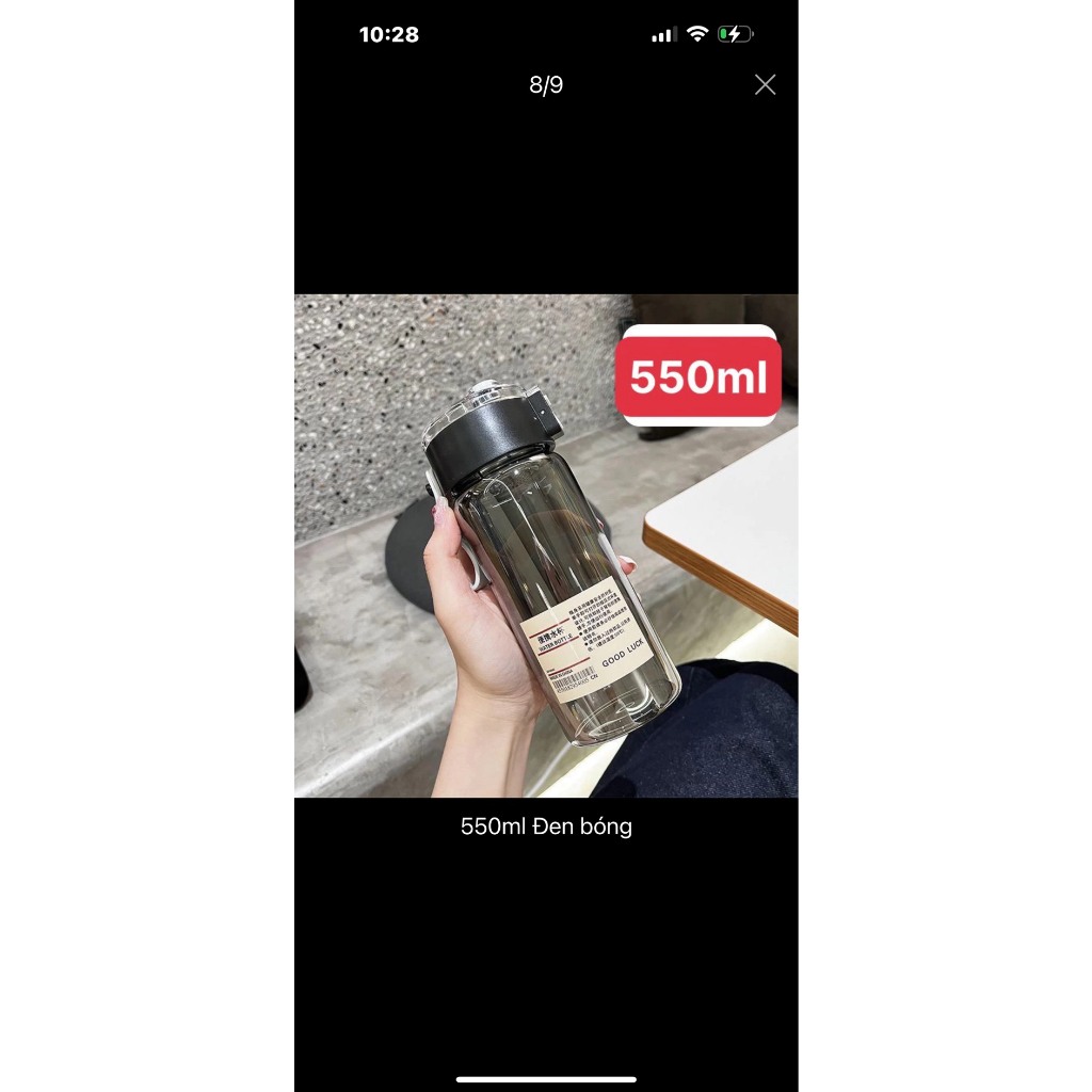 Bình nhựa đựng nước Muji trong suốt 350ml, 550ml, 800ml cao cấp có nắp chống tràn và quai đeo ...