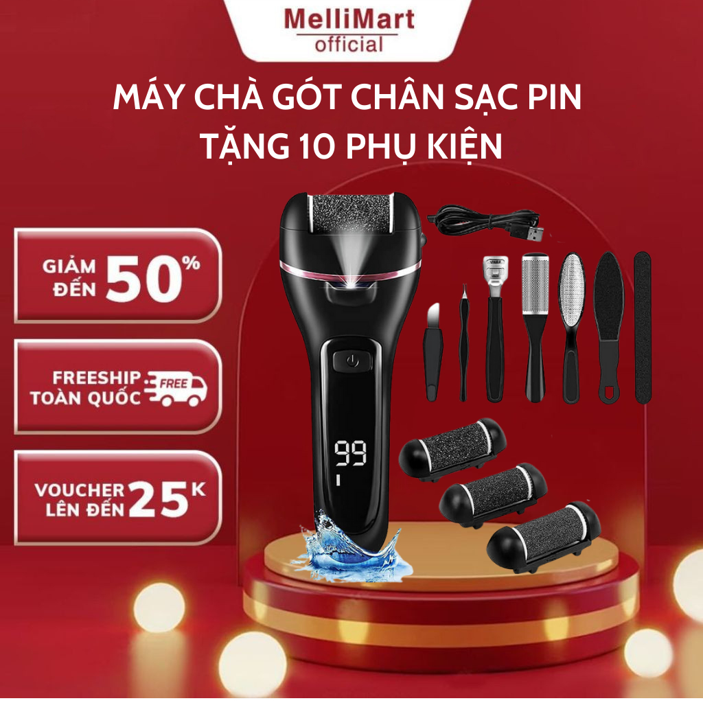 Máy Chà Gót Chân Tẩy Tế Bào Chết MELLI Sạc Điện 2 Tốc Độ Màn hình LCD ...