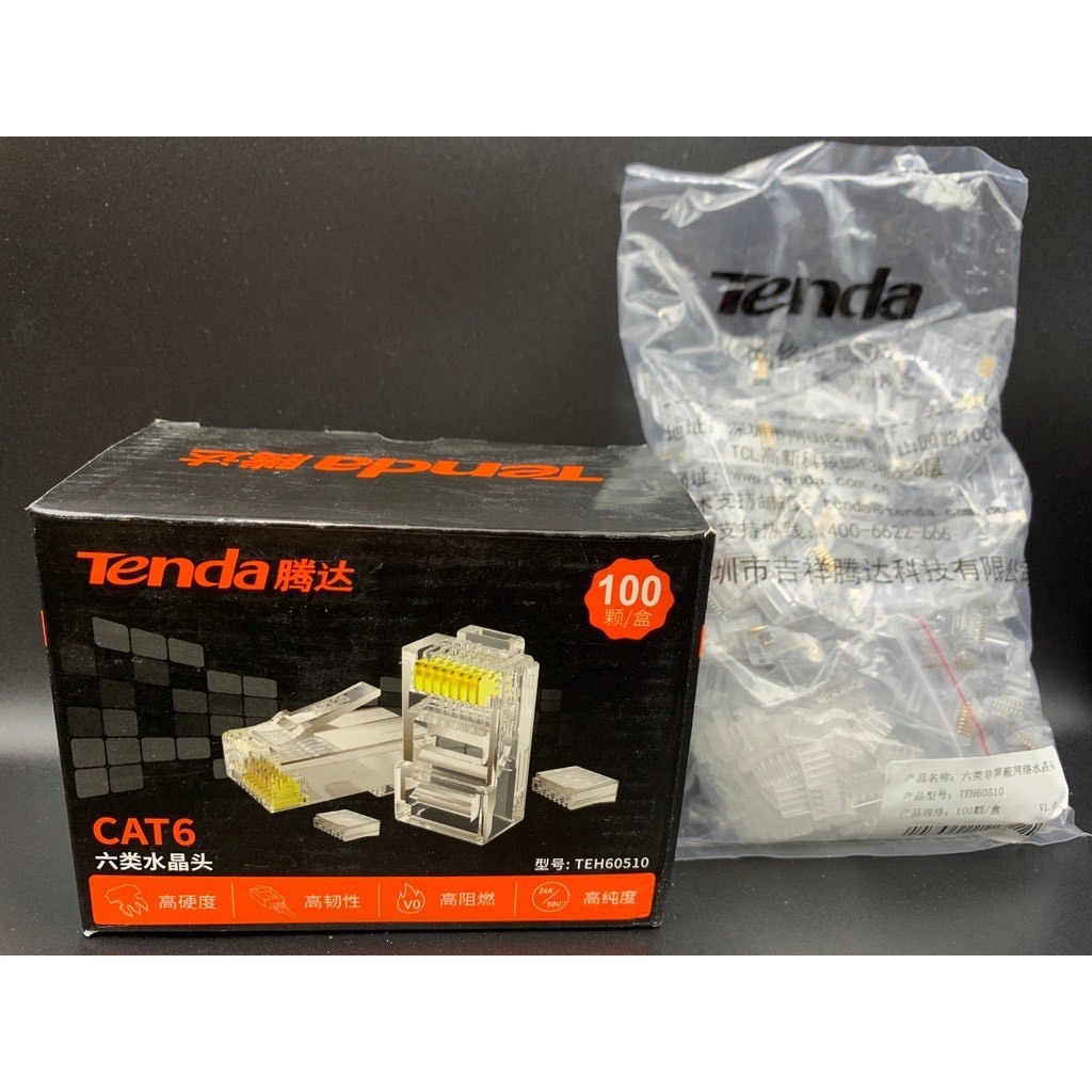 Đầu mạng RJ45 UTP Tenda TEH60510 CAT6 mạ vàng 24K chống nổ, chống cháy ...