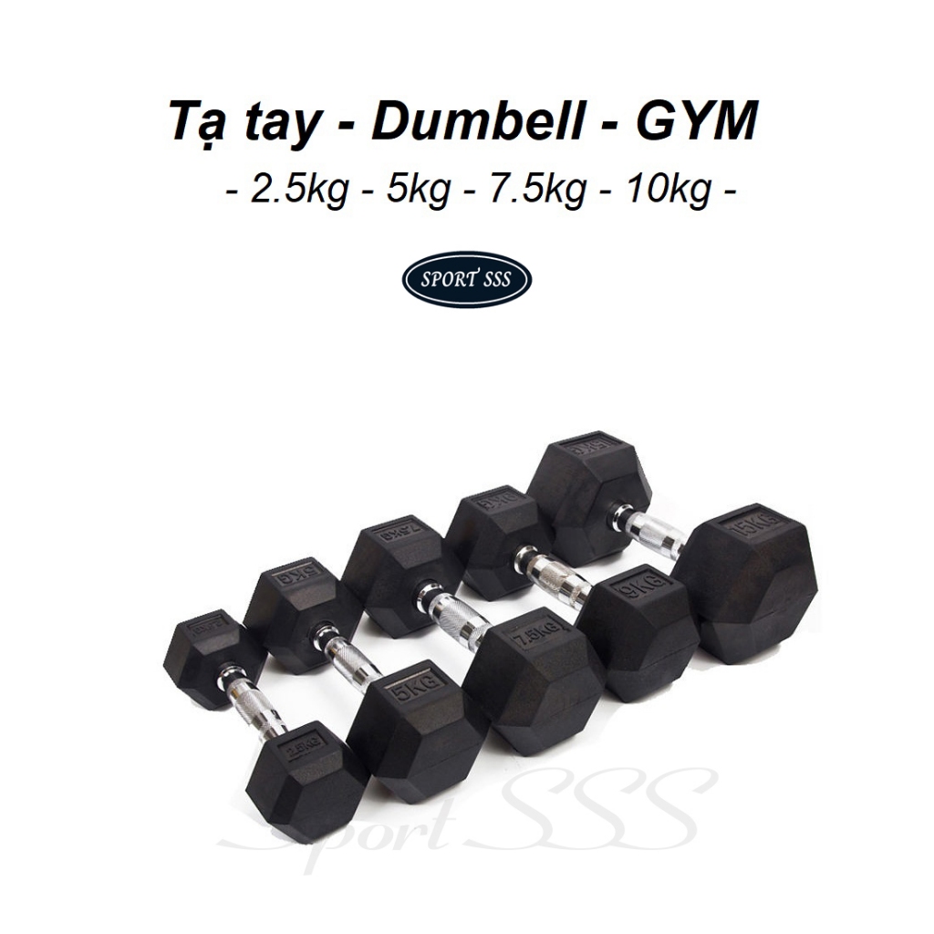 Tạ tay - Dumbbell 2.5kg - 5kg - 7.5kg - 10kg Lục giác bọc cao su - Nam , Nữ - thể lực - GYM ...