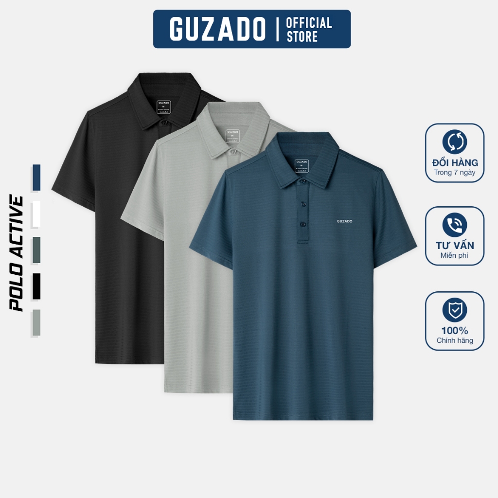 COMBO 3 Áo Polo Nam Guzado Cổ Bẻ,Chất Coolmax Thấm Hút CựcTốt Kiểu Dáng Basic, Co giãn thoải mái ...