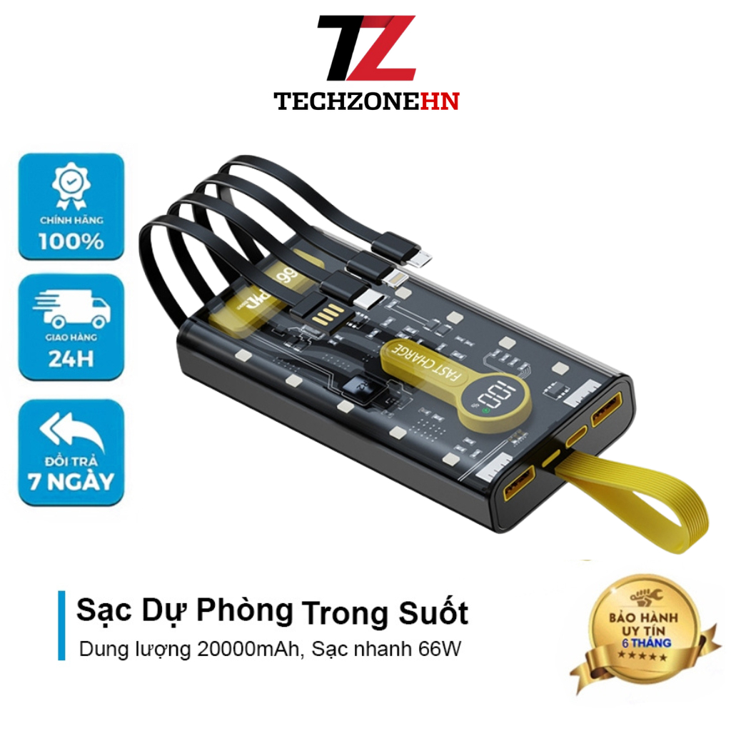 Sạc Dự Phòng Trong Suốt 20000mAh TZ07 REMI OFFICIAL Với 2 Cổng Sạc ...