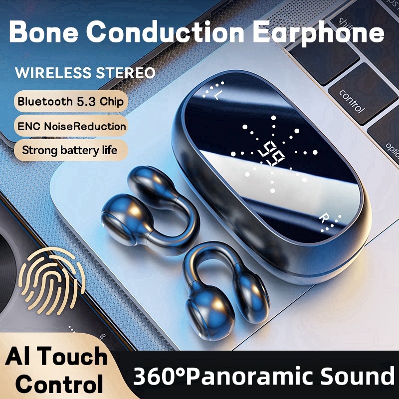 Bone Conduction Earphone Bluetooth 5.3 Ear Clip on Ear Earring Wireless ...