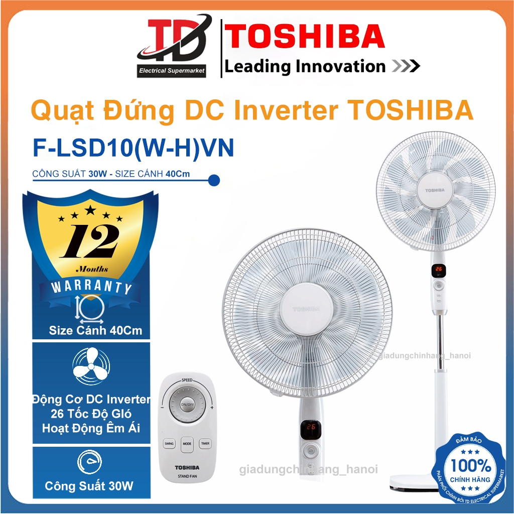 Quạt Đứng Toshiba F-LSD10(H-W)VN, Động Cơ DC inverter 9 Cánh 26 Tốc Độ Gió, Hàng Chính Hãng ...
