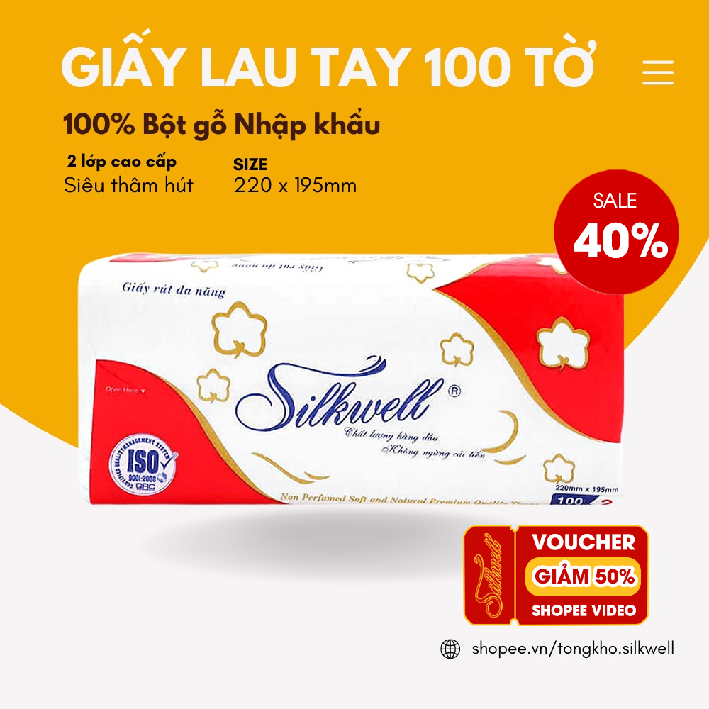 Giấy rút đa năng Silkwell 100 tờ 2 lớp, khăn giấy siêu dai lau sạch dầu ...