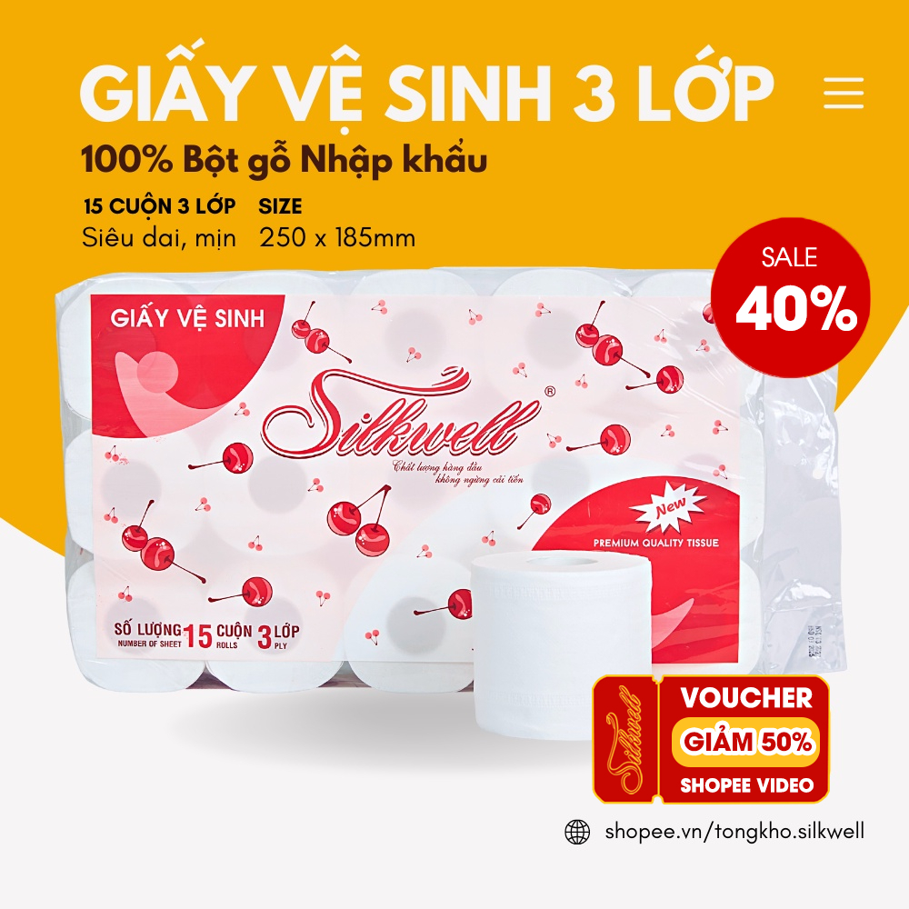 Giấy vệ sinh Silkwell cherry cao cấp 3 lớp 15 cuộn Hàng chính hãng ...