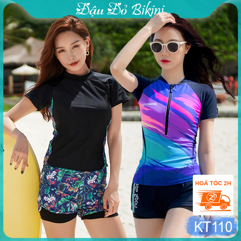 Đồ bơi bigsize nữ, áo tắm cộc tay cùng quần boxer cho người béo mập, mẫu thể thao khỏe khoắn ...