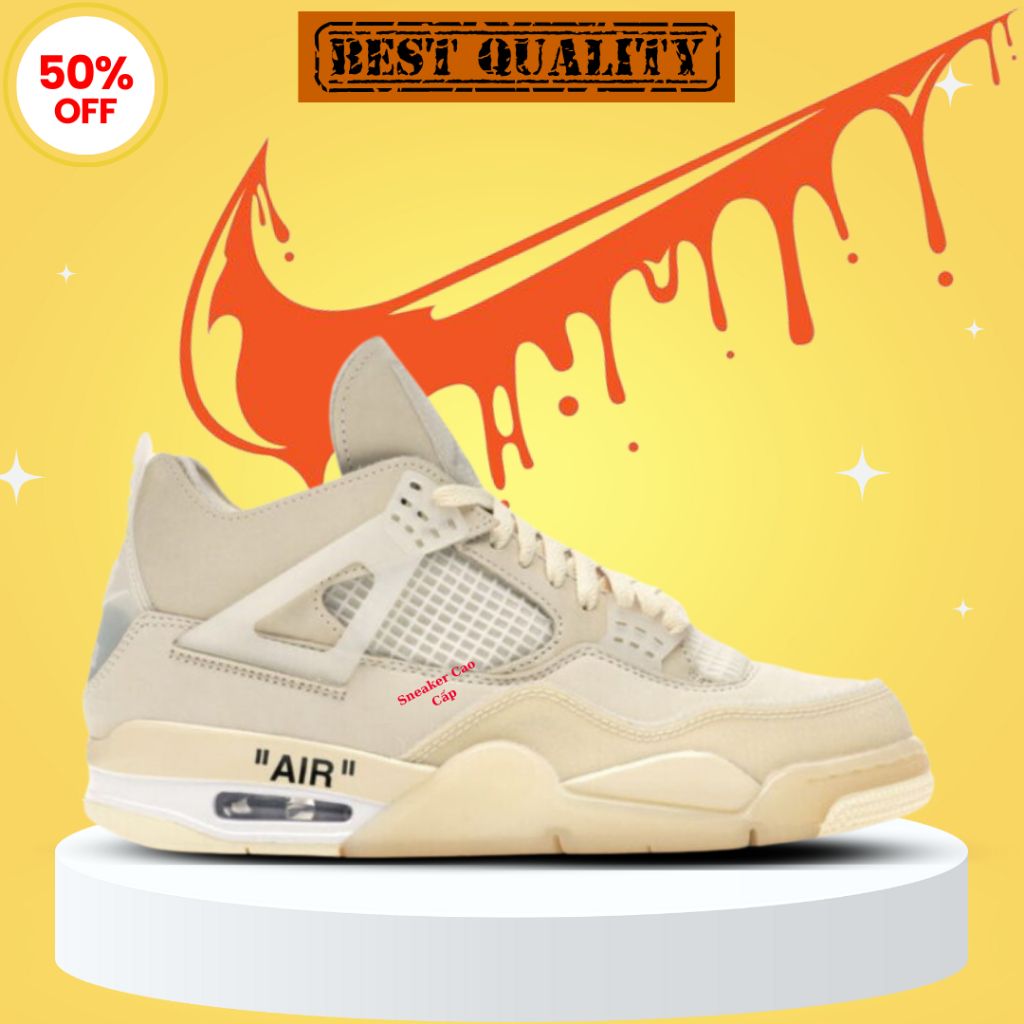 Giày _Nike _Air _Jordan 4 Retro Off White Sail , Giày Sneakers JD4 Vàng ...