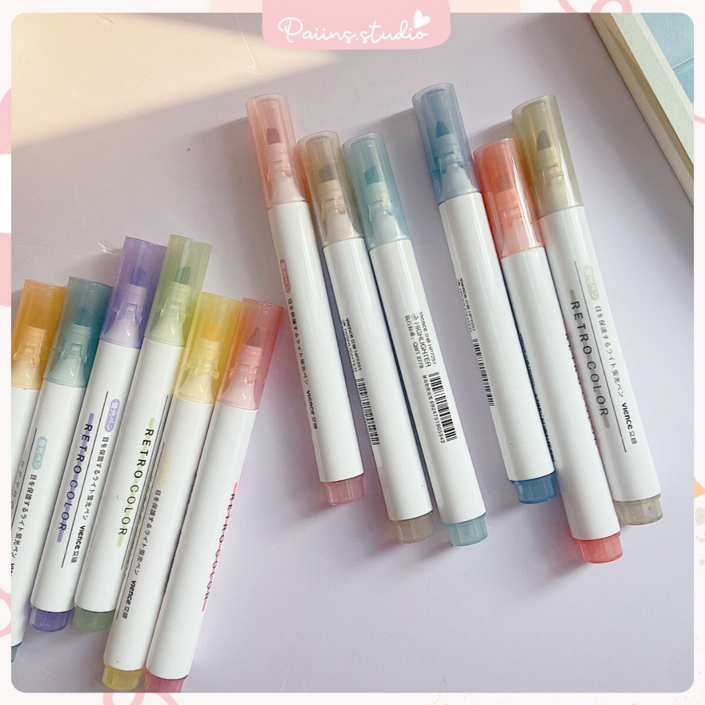 Set 6 bút Highlight Retro Color, bút đánh dấu nhớ dòng tone màu pastel ...
