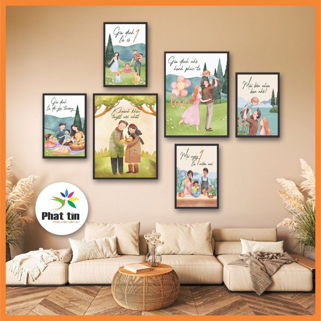 Set 6 tranh gia đình, tranh decor dán tường phòng khách, phòng ngủ xinh ...