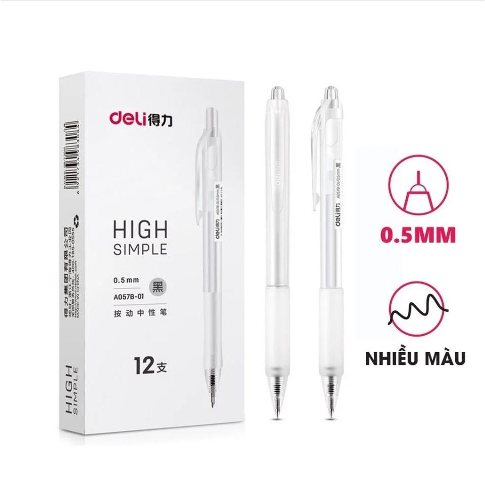 Hộp 12 bút bi nước gel Deli 0.5mm G057 - chính hãng- thay được ruột béo ...